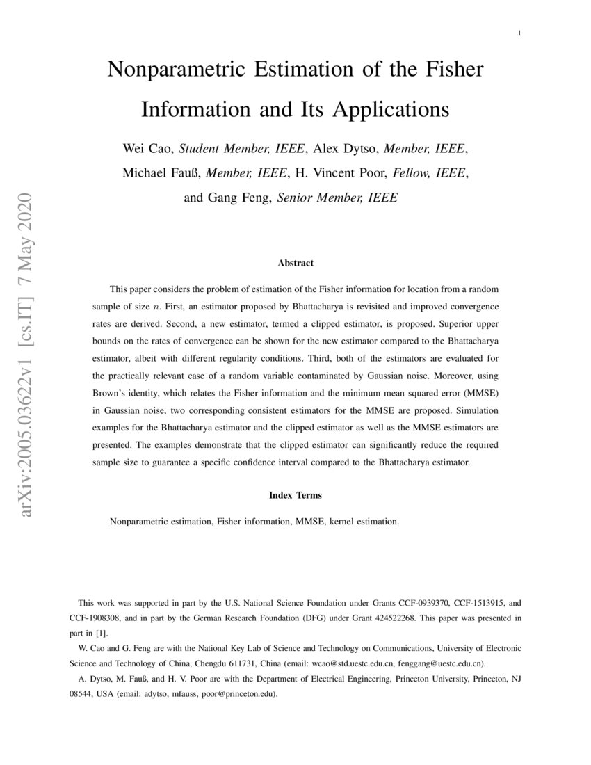 Nonparametric Estimation of the Fisher Information and Its Applications ...