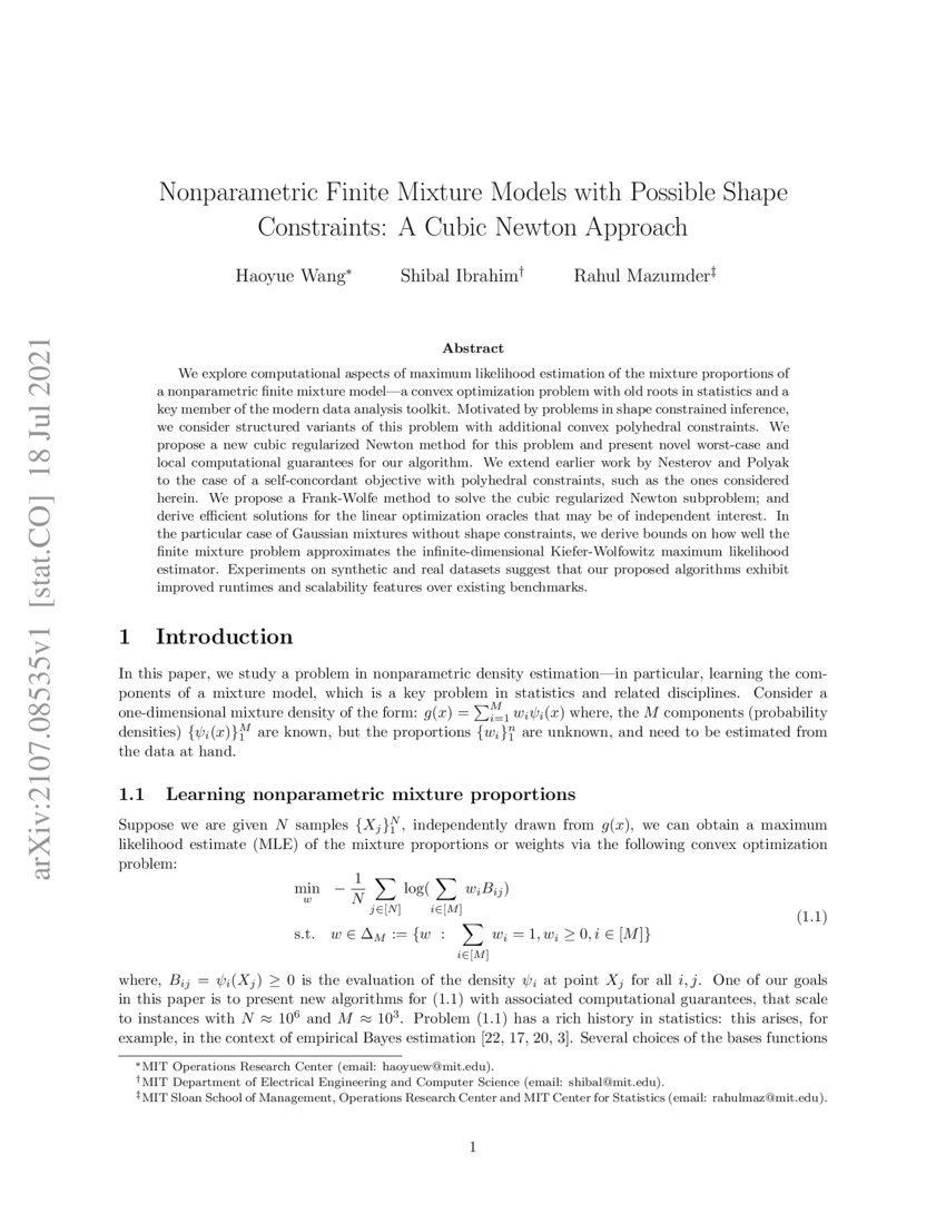 Nonparametric Finite Mixture Models With Possible Shape Constraints A Cubic Newton Approach