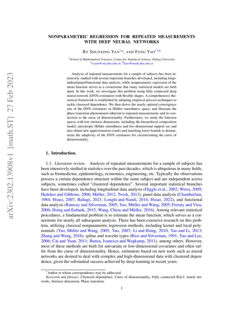 Nonparametric Regression For Repeated Measurements With Deep Neural Networks Deepai