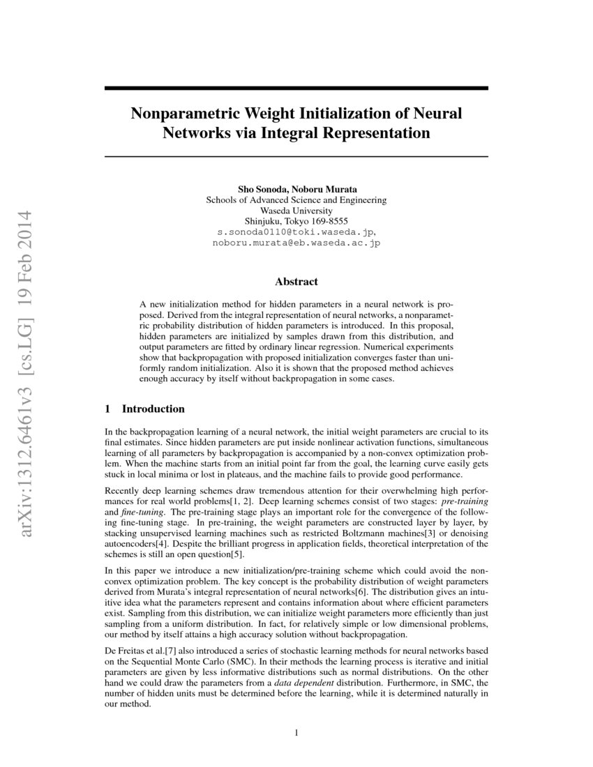 Nonparametric Weight Initialization of Neural Networks via Integral ...