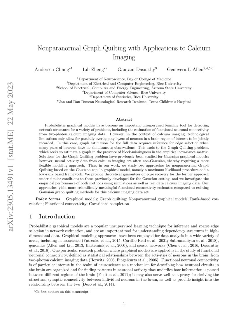 Nonparanormal Graph Quilting with Applications to Calcium Imaging | DeepAI
