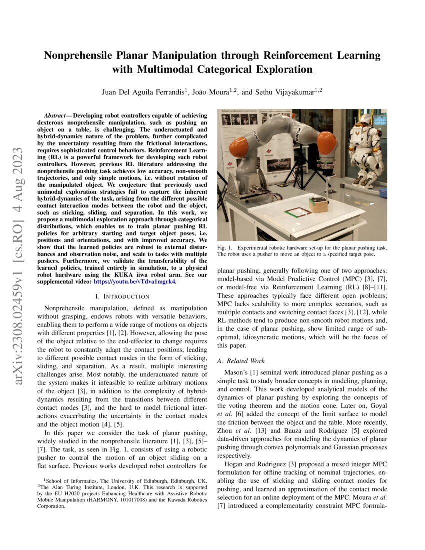 Nonprehensile Planar Manipulation through Reinforcement Learning with Multimodal Categorical ...