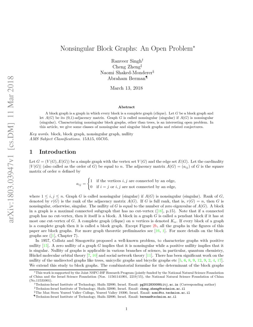 Nonsingular Block Graphs An Open Problem DeepAI Nonsingular Block Graphs An Open Problem DeepAI