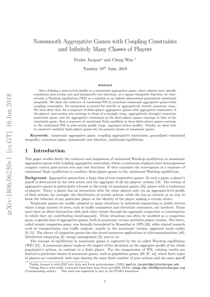 Nonsmooth Aggregative Games With Coupling Constraints And Infinitely Many Classes Of Players