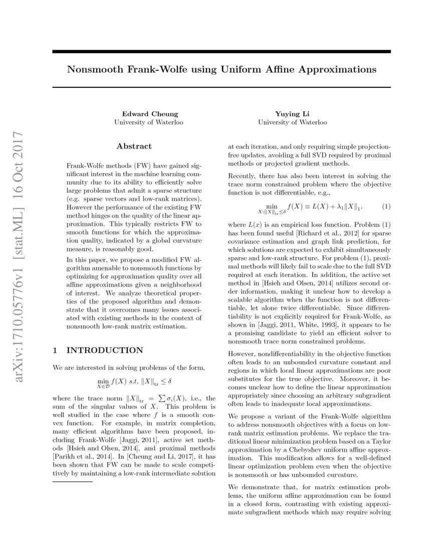 Nonsmooth Frank-Wolfe using Uniform Affine Approximations | DeepAI