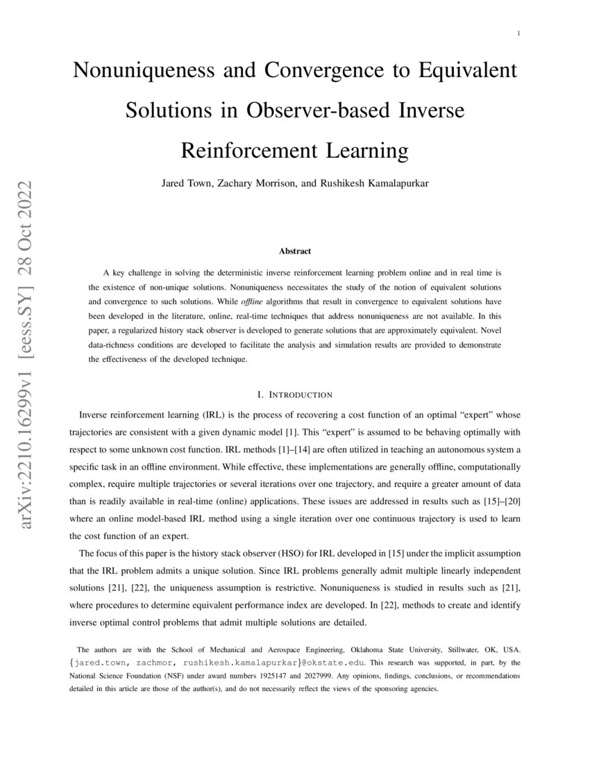 Nonuniqueness and Convergence to Equivalent Solutions in Observer-based Inverse Reinforcement ...