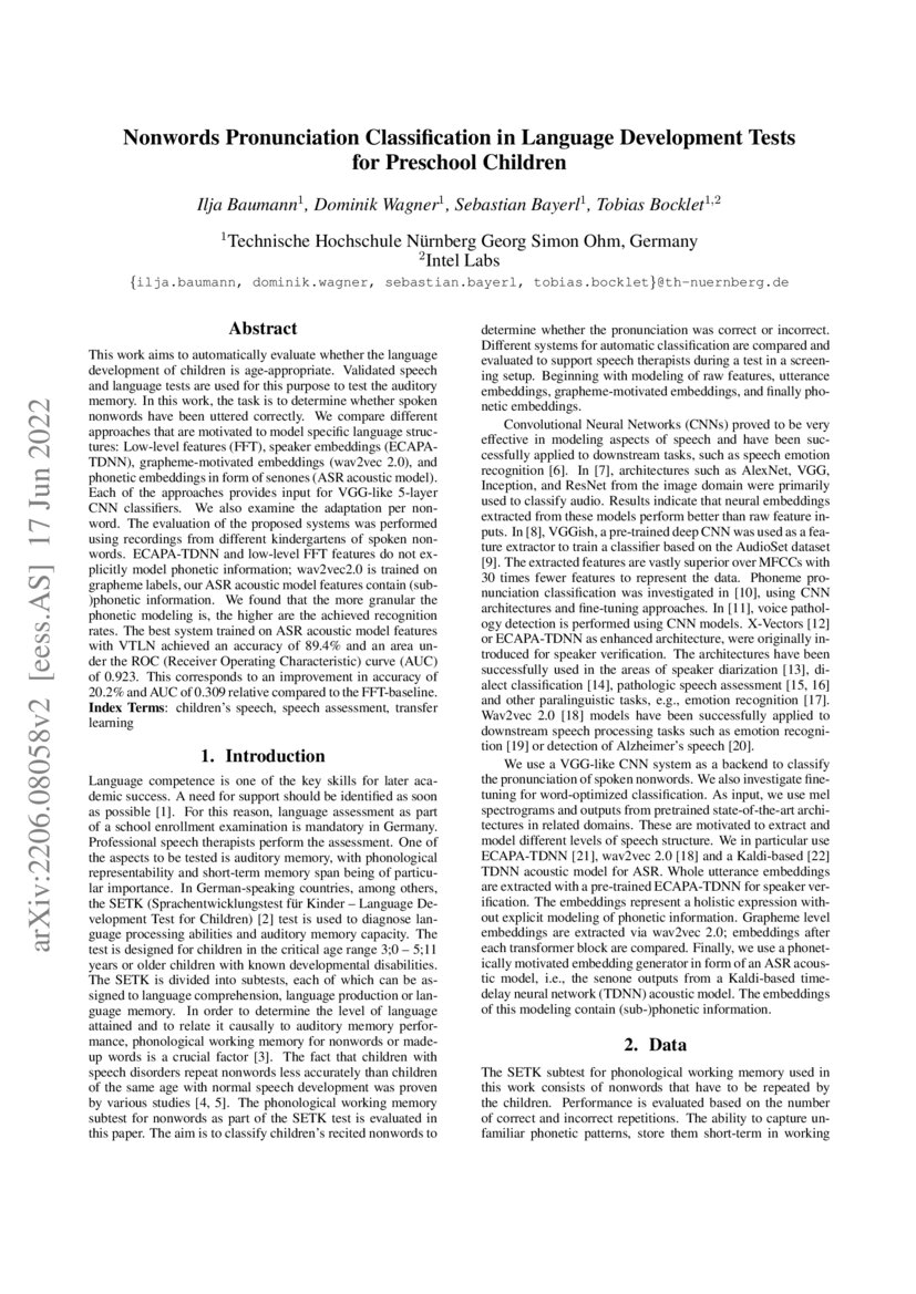 Nonwords Pronunciation Classification in Language Development Tests for ...