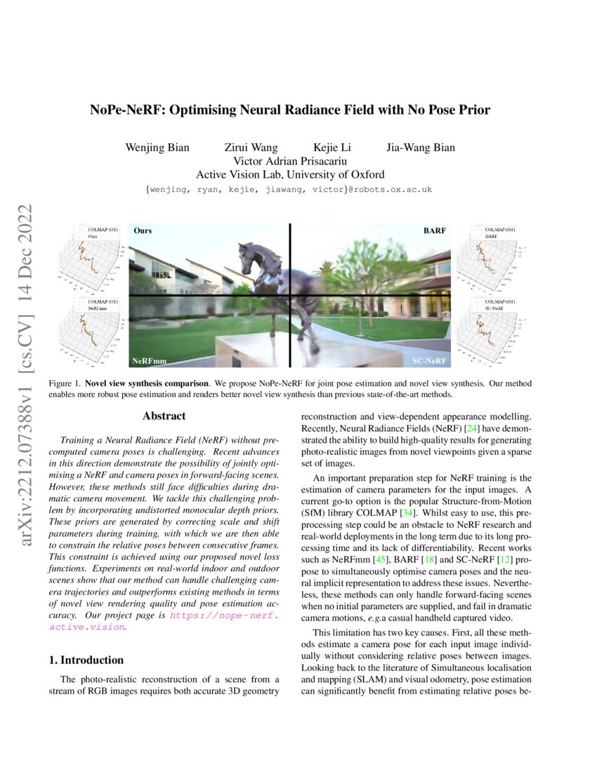NoPe-NeRF: Optimising Neural Radiance Field with No Pose Prior | DeepAI