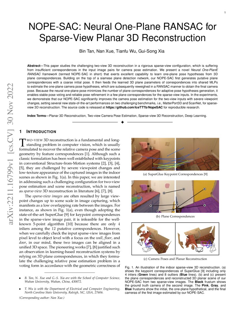 NOPE-SAC: Neural One-Plane RANSAC for Sparse-View Planar 3D Reconstruction | DeepAI