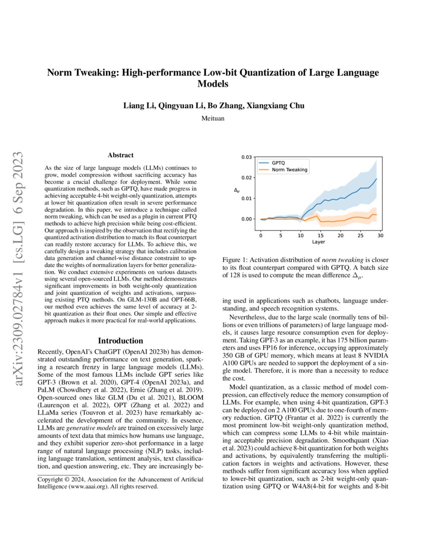 Norm Tweaking High Performance Low Bit Quantization Of Large Language Models Deepai