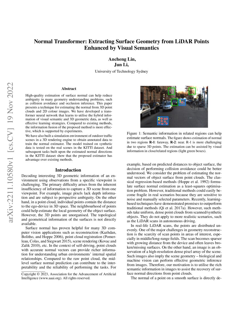 Normal Transformer Extracting Surface Geometry From Lidar Points