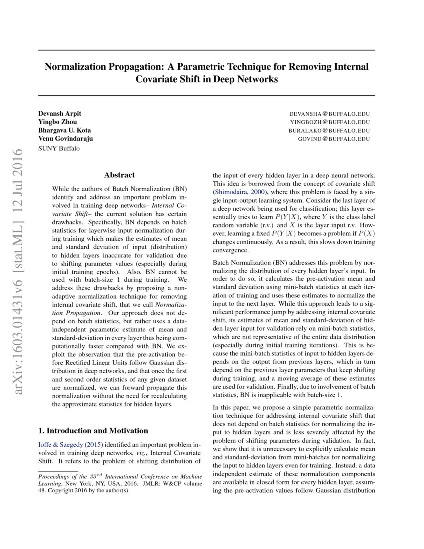 Normalization Propagation: A Parametric Technique for Removing Internal Covariate Shift in Deep ...