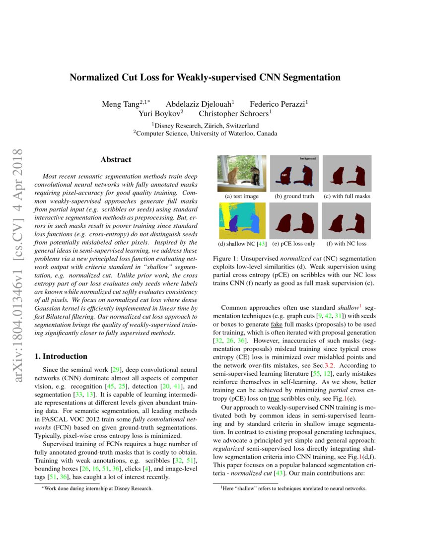 Normalized Cut Loss for Weakly-supervised CNN Segmentation | DeepAI