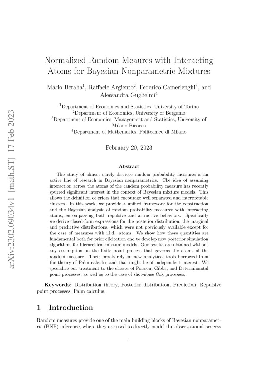 Normalized Random Meaures with Interacting Atoms for Bayesian ... Normalized Random Meaures with Interacting Atoms for Bayesian ...