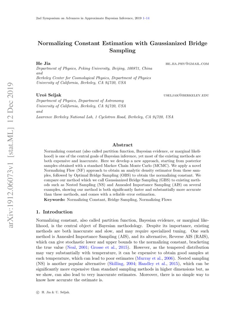 Normalizing Constant Estimation with Gaussianized Bridge Sampling | DeepAI