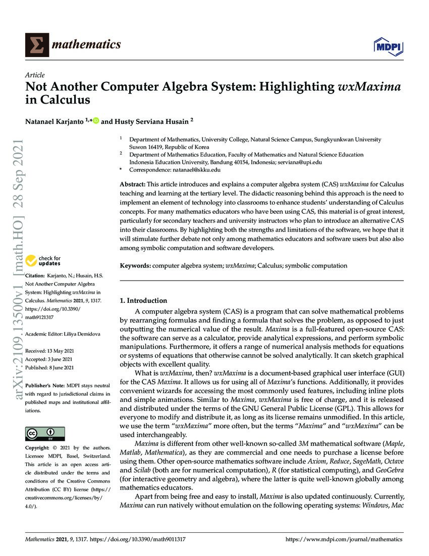 Not another computer algebra system: Highlighting wxMaxima in calculus ...