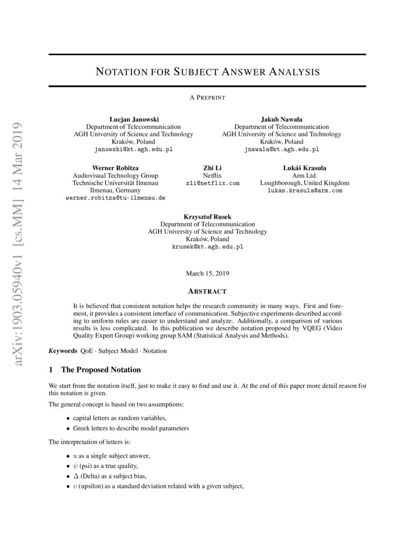 Notation for Subject Answer Analysis | DeepAI