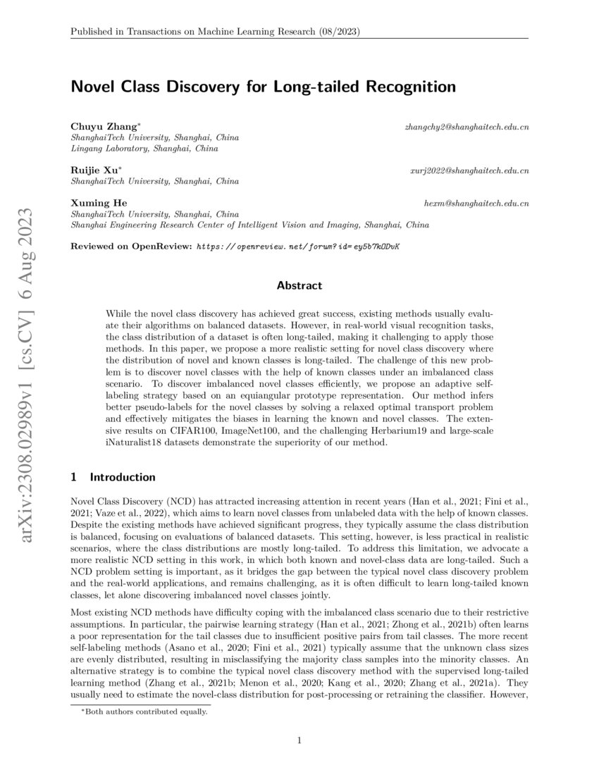 Novel Class Discovery for Long-tailed Recognition | DeepAI