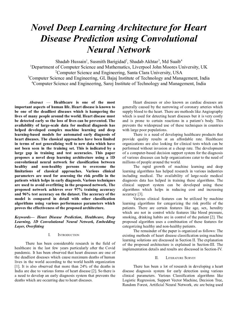Novel Deep Learning Architecture for Heart Disease Prediction using ...