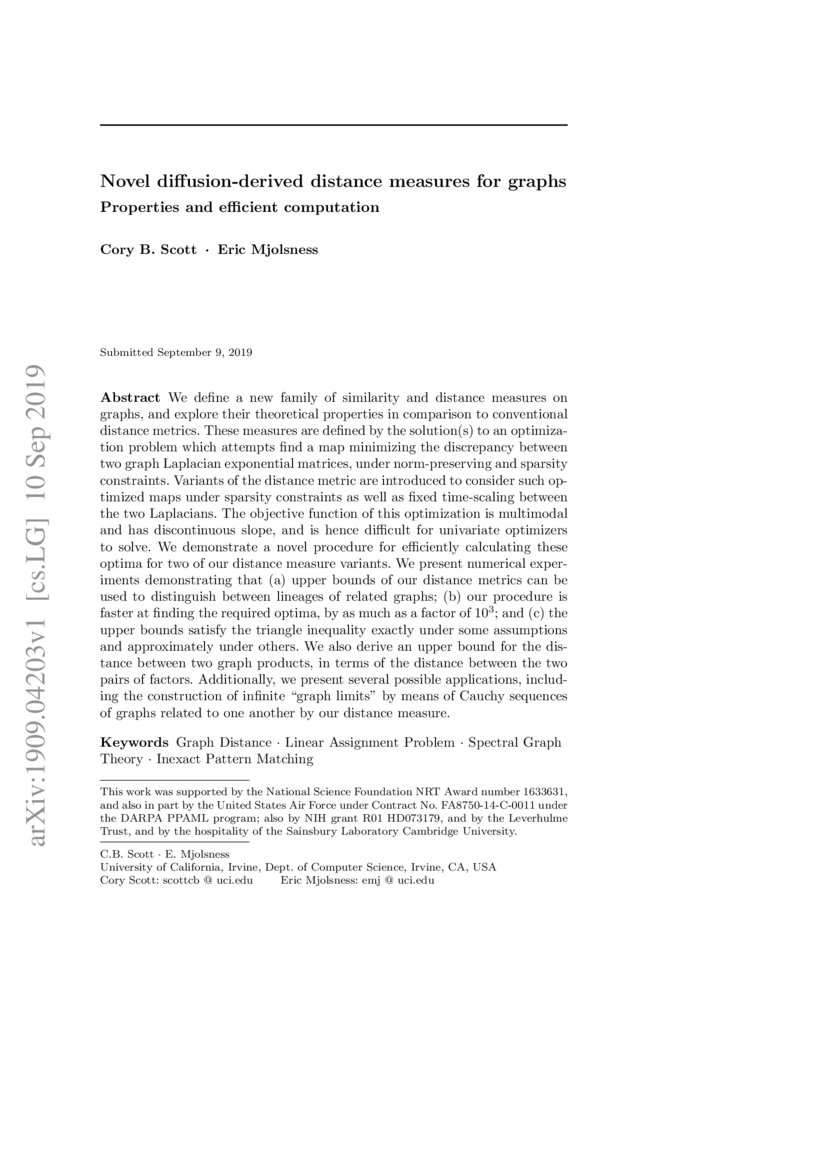 Novel diffusion-derived distance measures for graphs | DeepAI