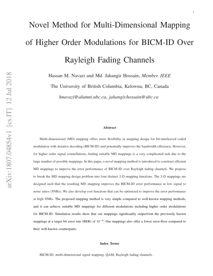 Novel Method for Multi-Dimensional Mapping of Higher Order Modulations for BICM-ID Over Rayleigh ...