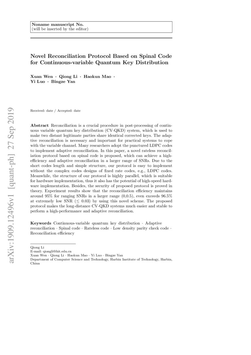 Novel Reconciliation Protocol Based On Spinal Code For Continuous