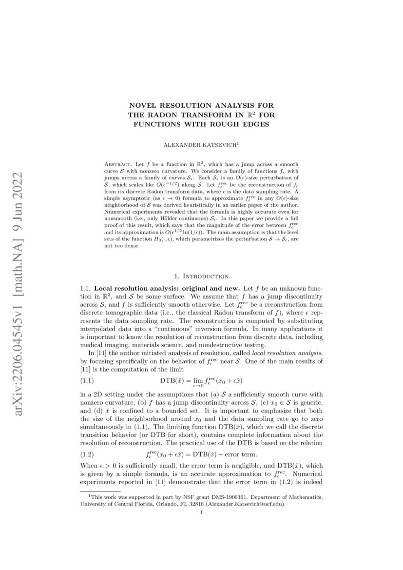 Novel resolution analysis for the Radon transform in ℝ^2 for functions ...