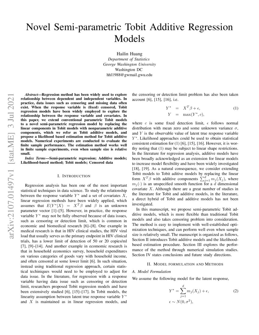 Novel Semi-parametric Tobit Additive Regression Models | DeepAI