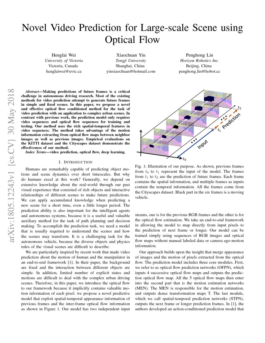 Novel Video Prediction for Large-scale Scene using Optical Flow | DeepAI