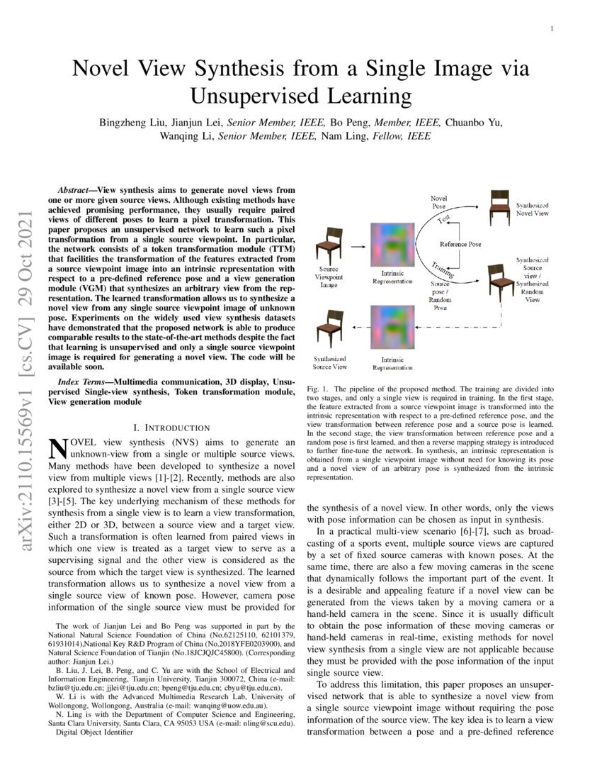 Novel View Synthesis From A Single Image Via Unsupervised Learning Deepai