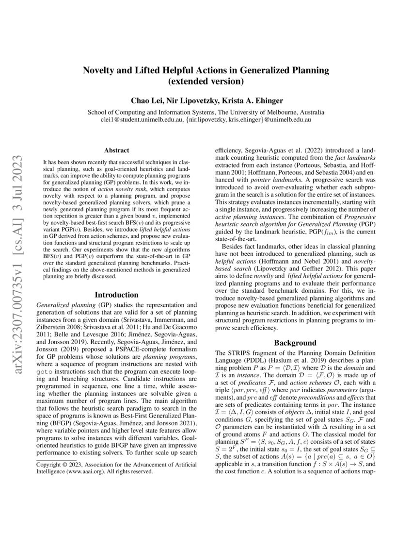 Novelty and Lifted Helpful Actions in Generalized Planning | DeepAI
