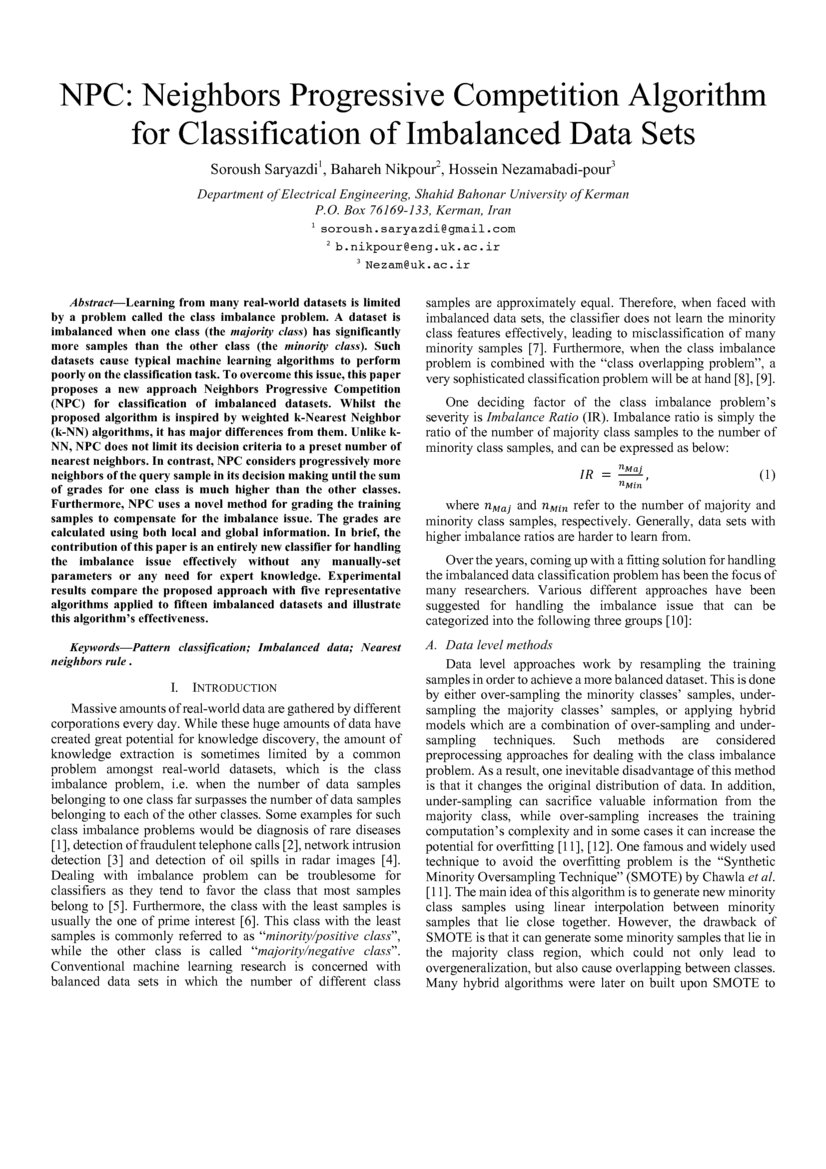 NPC: Neighbors Progressive Competition Algorithm for Classification of ...
