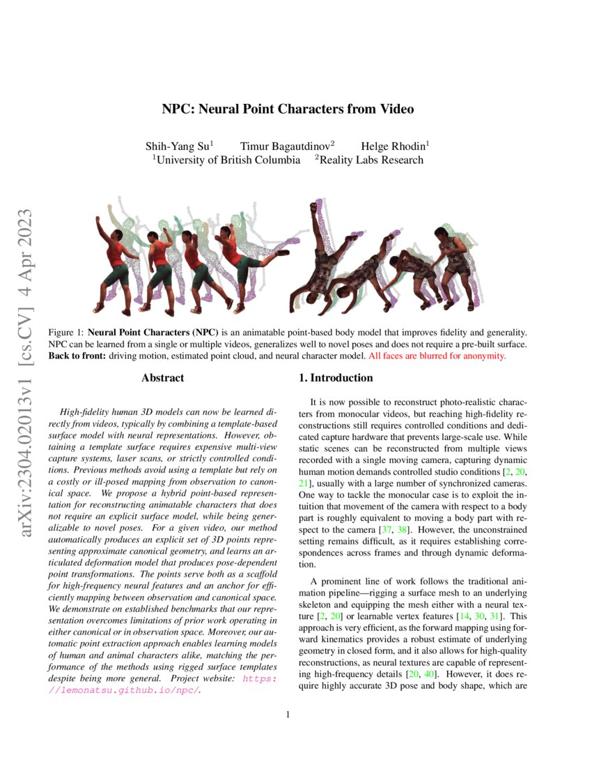 NPC: Neural Point Characters from Video | DeepAI