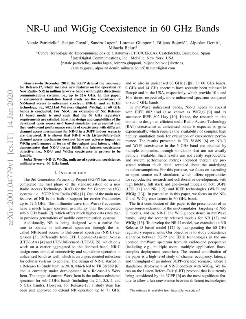 NR-U and WiGig Coexistence in 60 GHz Bands | DeepAI