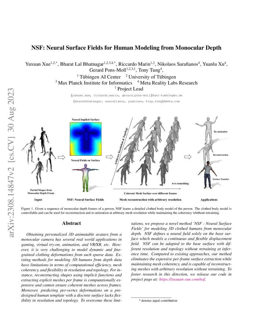 NSF: Neural Surface Fields for Human Modeling from Monocular Depth | DeepAI