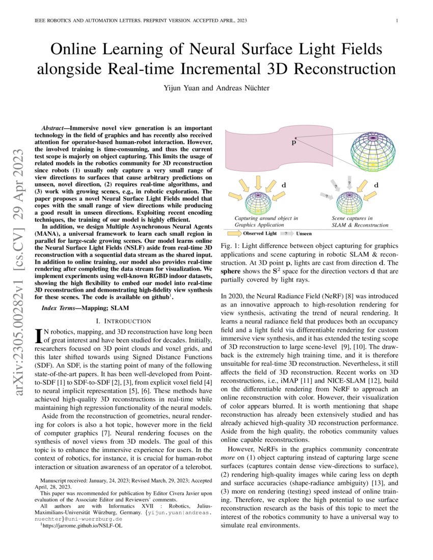 NSLF-OL: Online Learning of Neural Surface Light Fields alongside Real-time Incremental 3D ...