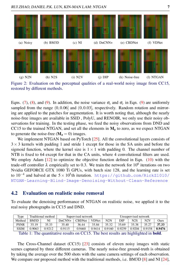 NTGAN: Learning Blind Image Denoising without Clean Reference | DeepAI