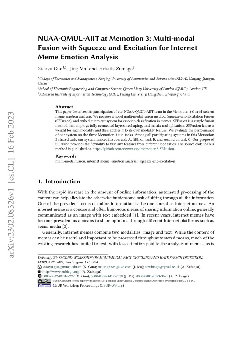 NUAA-QMUL-AIIT at Memotion 3: Multi-modal Fusion with Squeeze-and ...