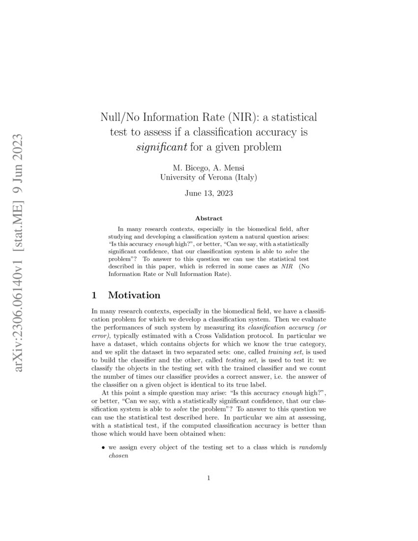 Null/No Information Rate (NIR): a statistical test to assess if a ...