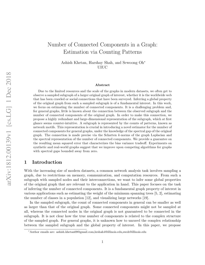 Number of Connected Components in a Graph: Estimation via Counting ...