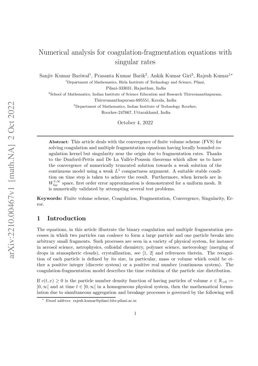 Numerical analysis for coagulation-fragmentation equations with ... Numerical analysis for coagulation-fragmentation equations with ...