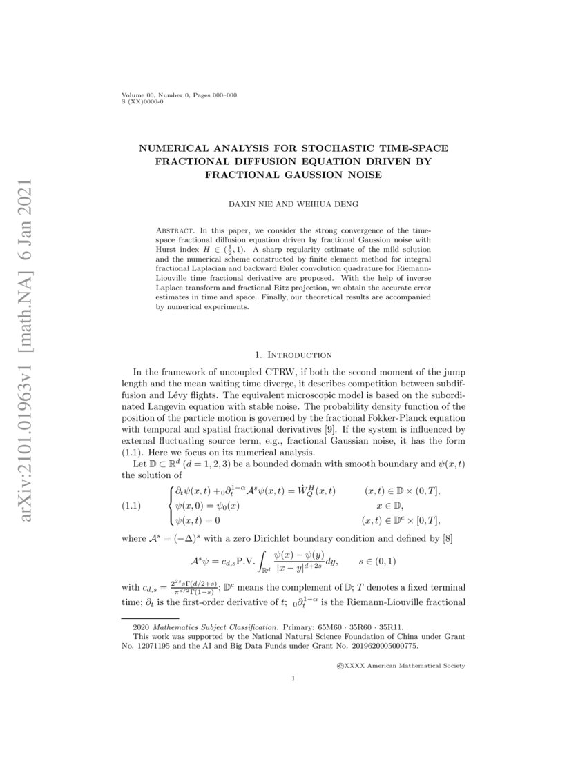 Numerical Analysis For Stochastic Time Space Fractional Diffusion