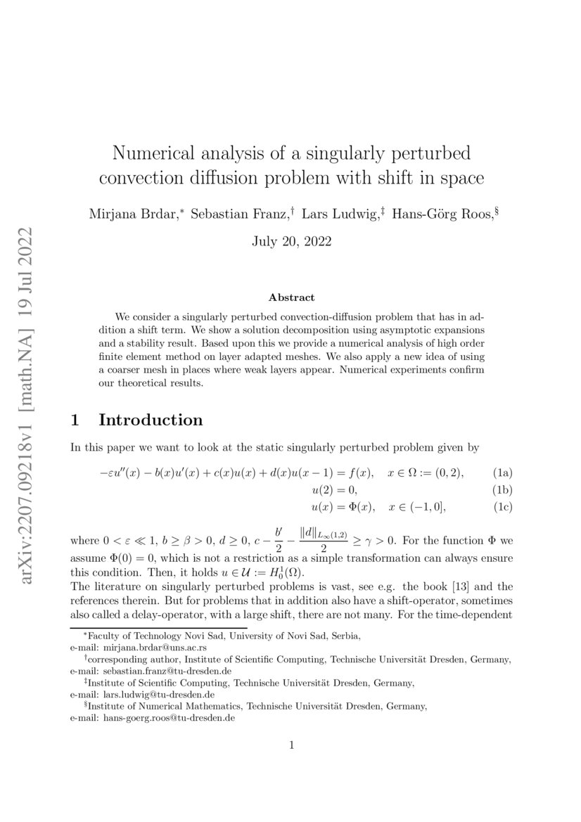Numerical analysis of a singularly perturbed convection diffusion problem with shift in space ...