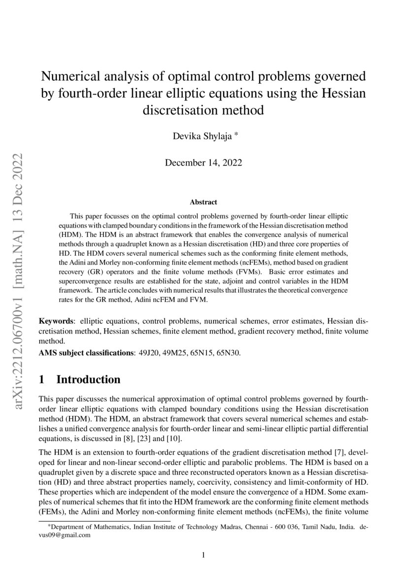 Numerical Analysis Of Optimal Control Problems Governed By Fourth Order Linear Elliptic 9279