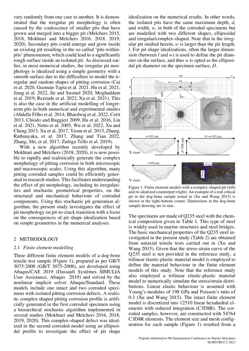 Numerical analysis of pit-to-crack transition under corrosion fatigue ... Numerical analysis of pit-to-crack transition under corrosion fatigue ...
