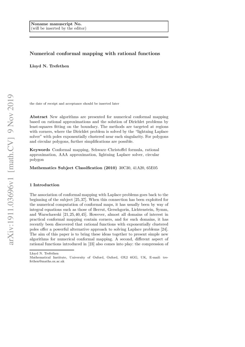 Numerical Conformal Mapping With Rational Functions Deepai