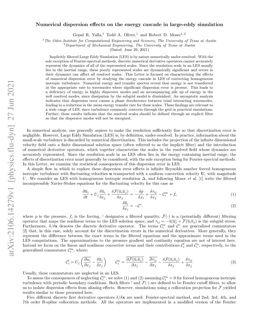 Numerical Dispersion Effects On The Energy Cascade In Large Eddy Simulation Deepai