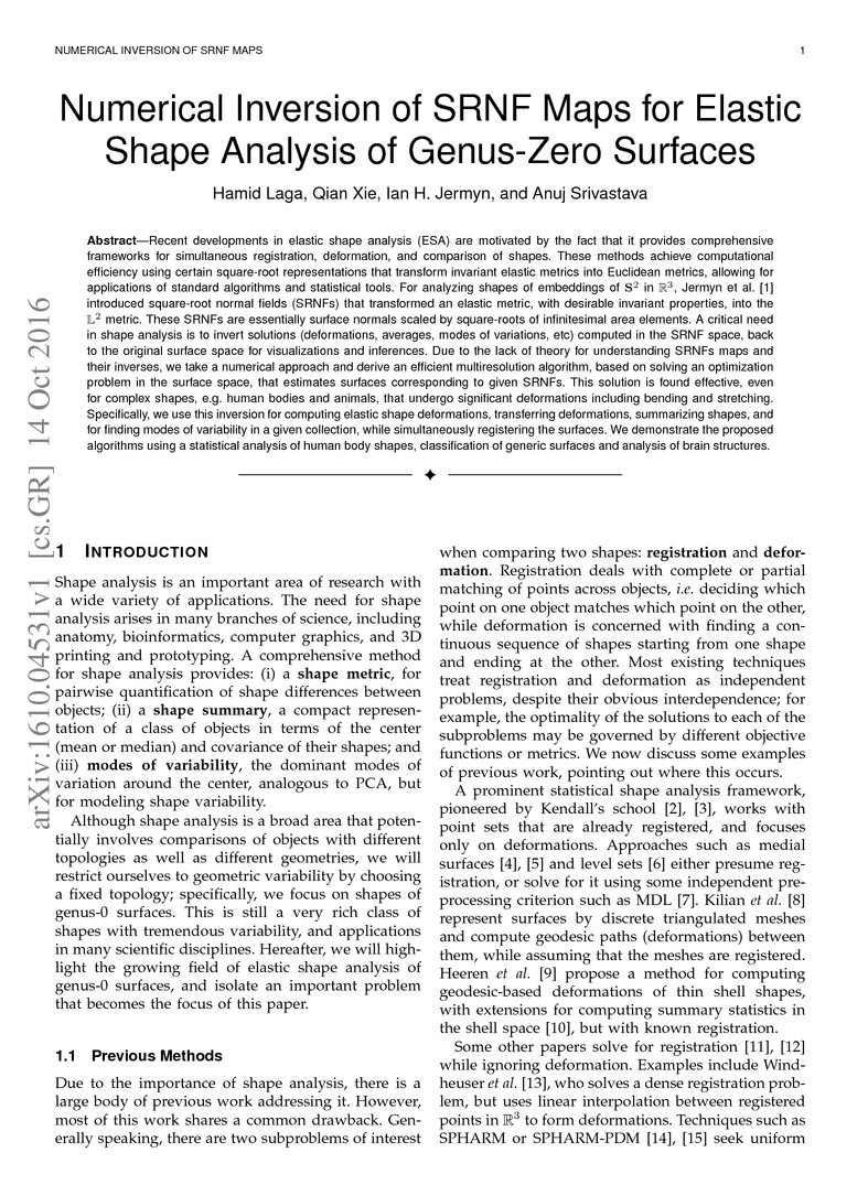 Numerical Inversion of SRNF Maps for Elastic Shape Analysis of Genus-Zero Surfaces | DeepAI
