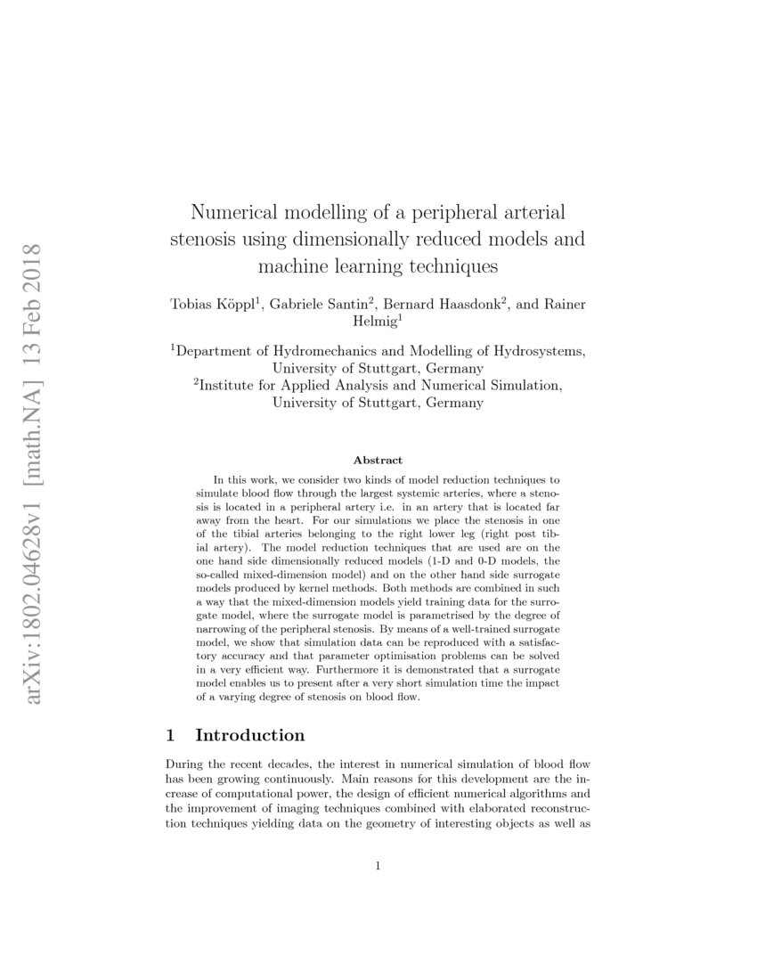 Numerical Modelling Of A Peripheral Arterial Stenosis Using Dimensionally Reduced Models And