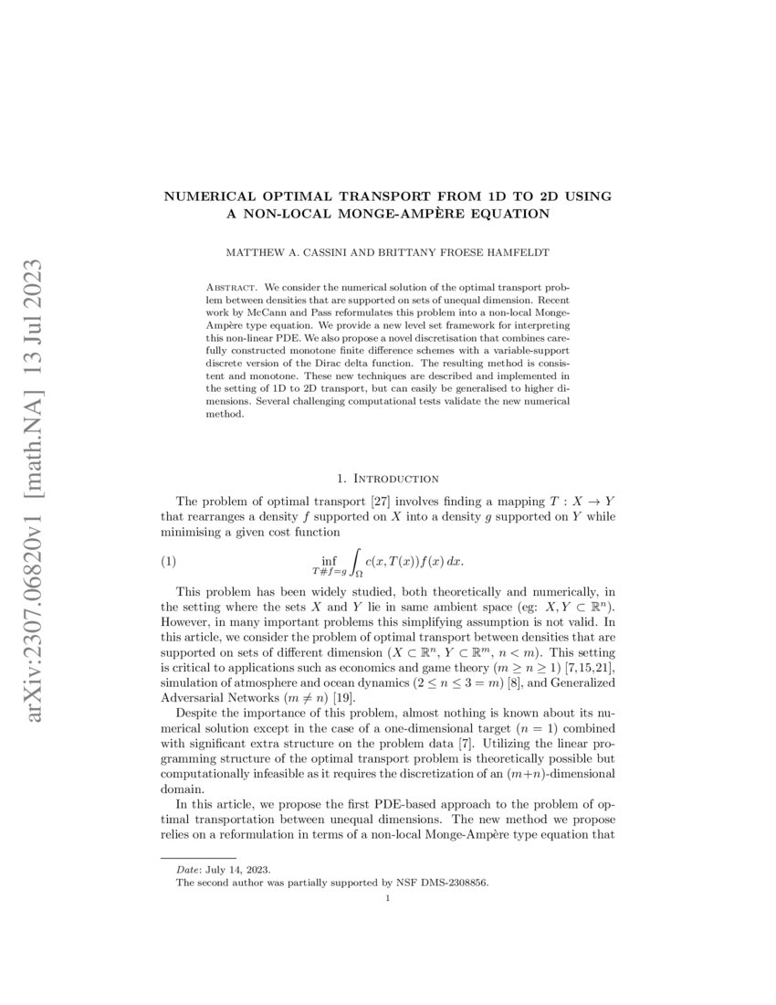 Numerical Optimal Transport From 1d To 2d Using A Non Local Monge Ampère Equation Deepai